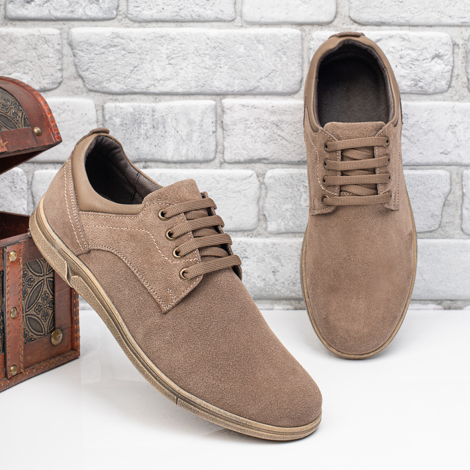 Pantofi Casual Barbati Bej Suede Cu Siret Din Piele Naturala MOD11162