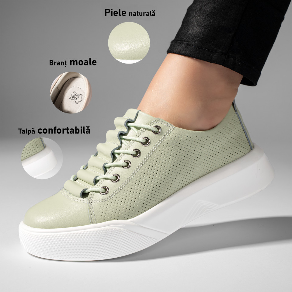 Tenisi dama perforati verzi din Piele naturala MOD06734 Modlet Tenisi dama perforati verzi din Piele naturala MOD06734 Modlet